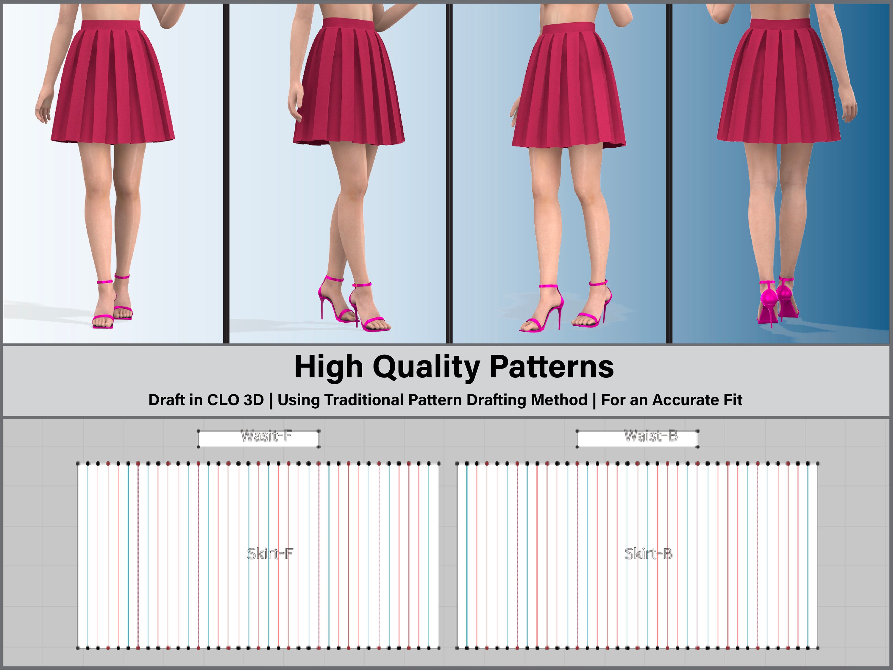 Digital Box Pleated Skirt Pattern Garment File for CLO 3D | Marvelous ...