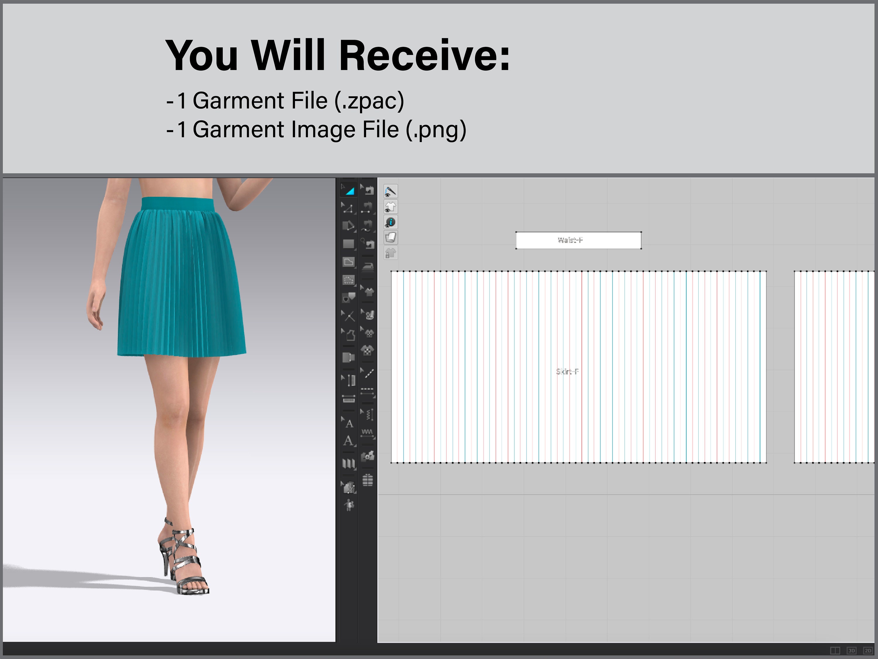 Digital Accordion Pleated Skirt Pattern Garment File for CLO 3D ...