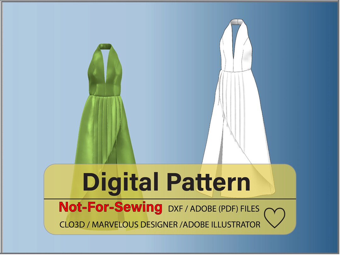 Green Evening Dress/pleated Pattern DXF/PDF for Clo3d/ai - Etsy