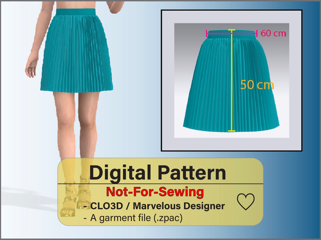 Digital Accordion Pleated Skirt Pattern Garment File for CLO 3D ...