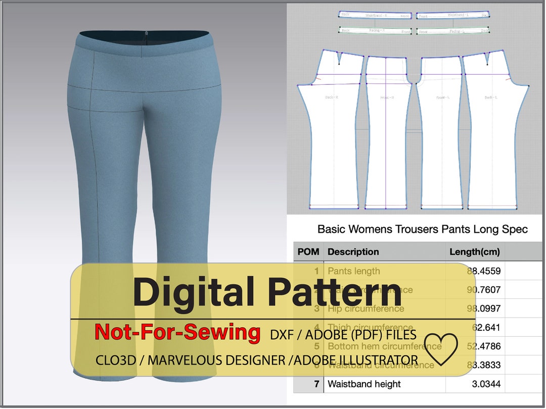 Basic Women’s Long Pants Patterns DXF/PDF for Clo3d/ai - Etsy