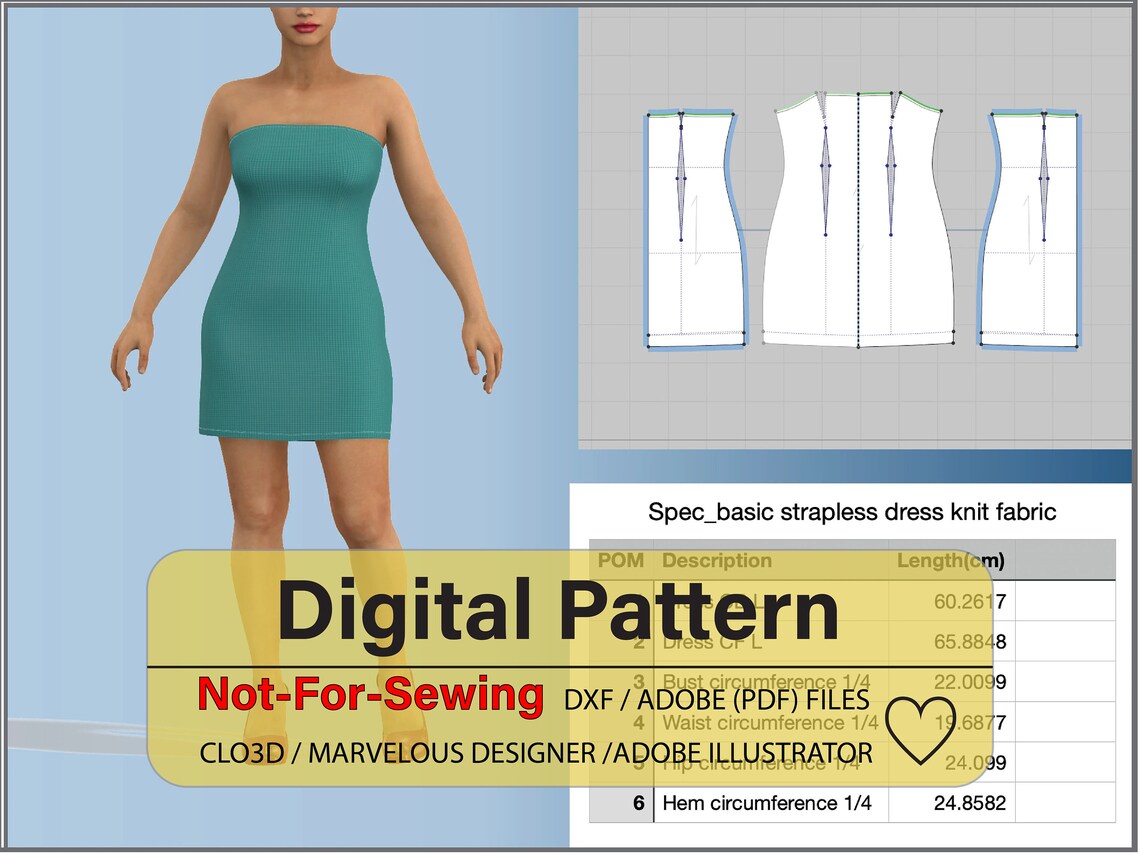 Basic Strapless Dress Knit Fabric Pattern for Clo3d/ai is Not - Etsy