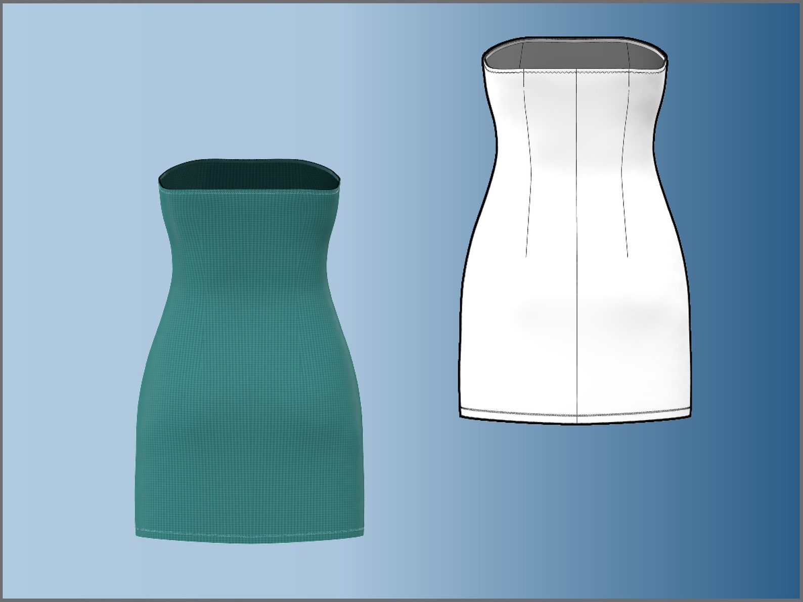 Basic Strapless Dress Knit Fabric Pattern for Clo3d/ai is Not - Etsy