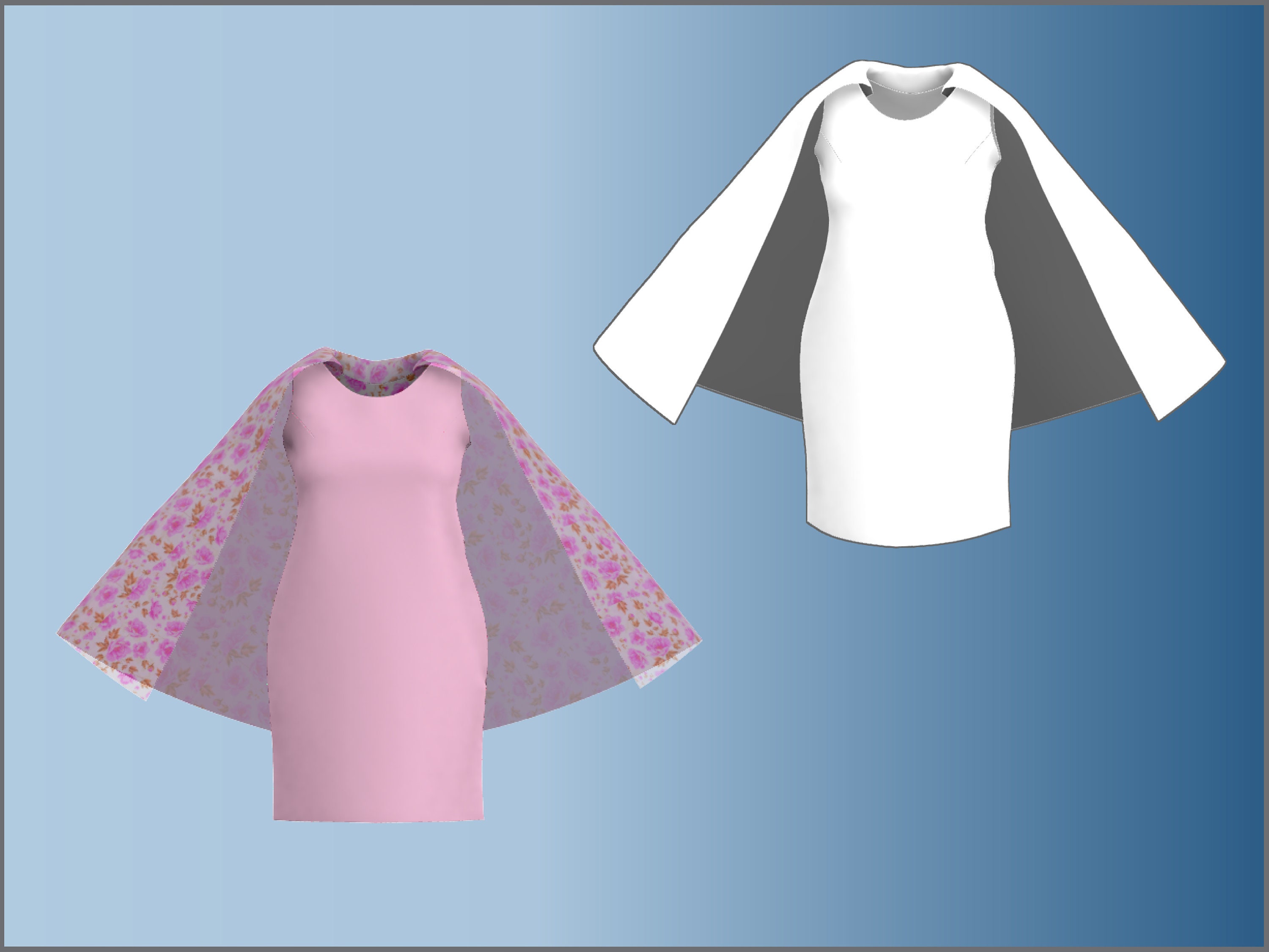 Cute Pink Dress With Cape Pattern DXF/PDF for Clo3d/ai - Etsy