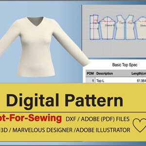 Basic Top Pattern Block Long Sleeve for Clo3d/ai - Etsy
