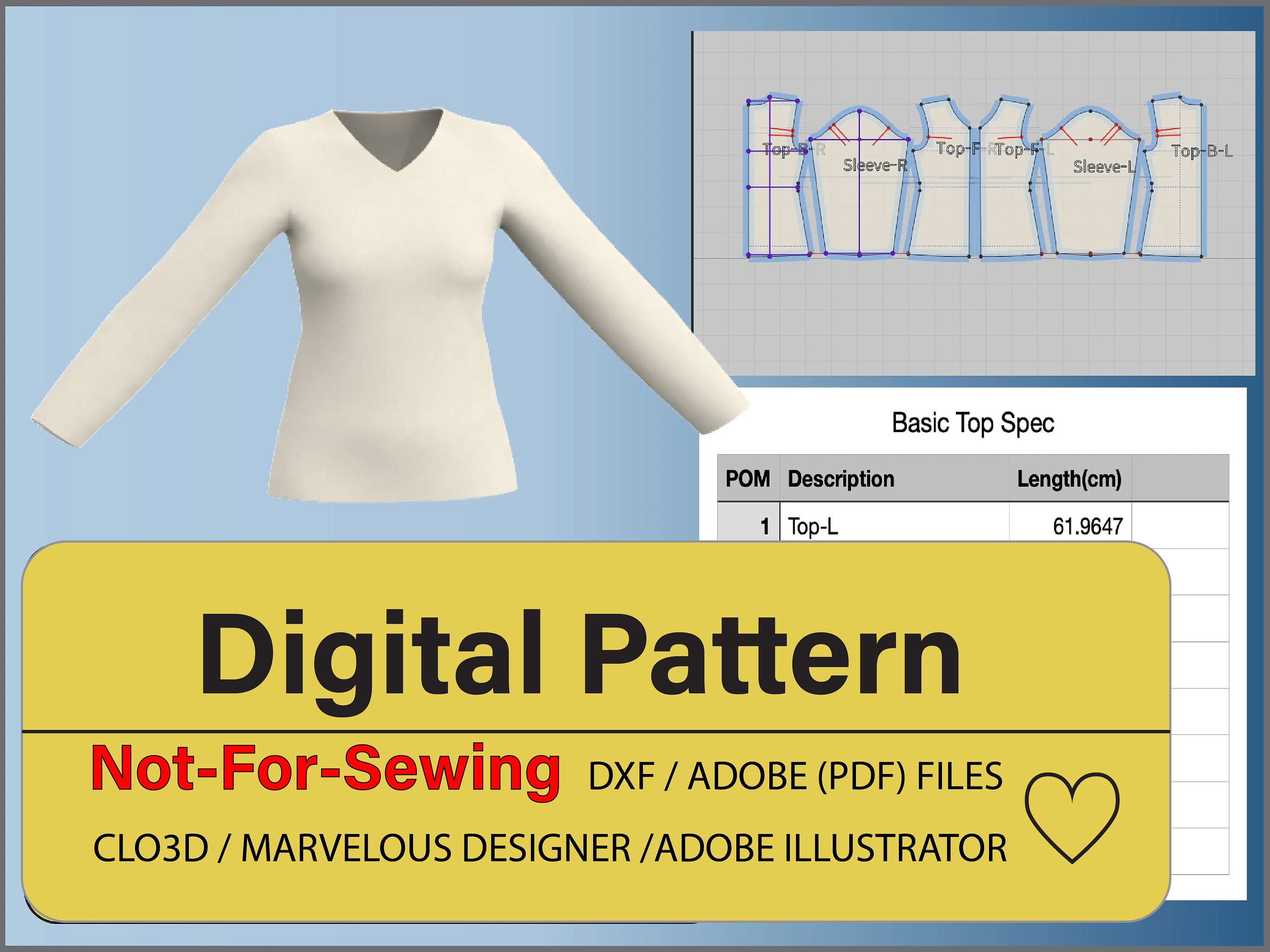 Basic Top Pattern Block Long Sleeve for Clo3d/ai - Etsy