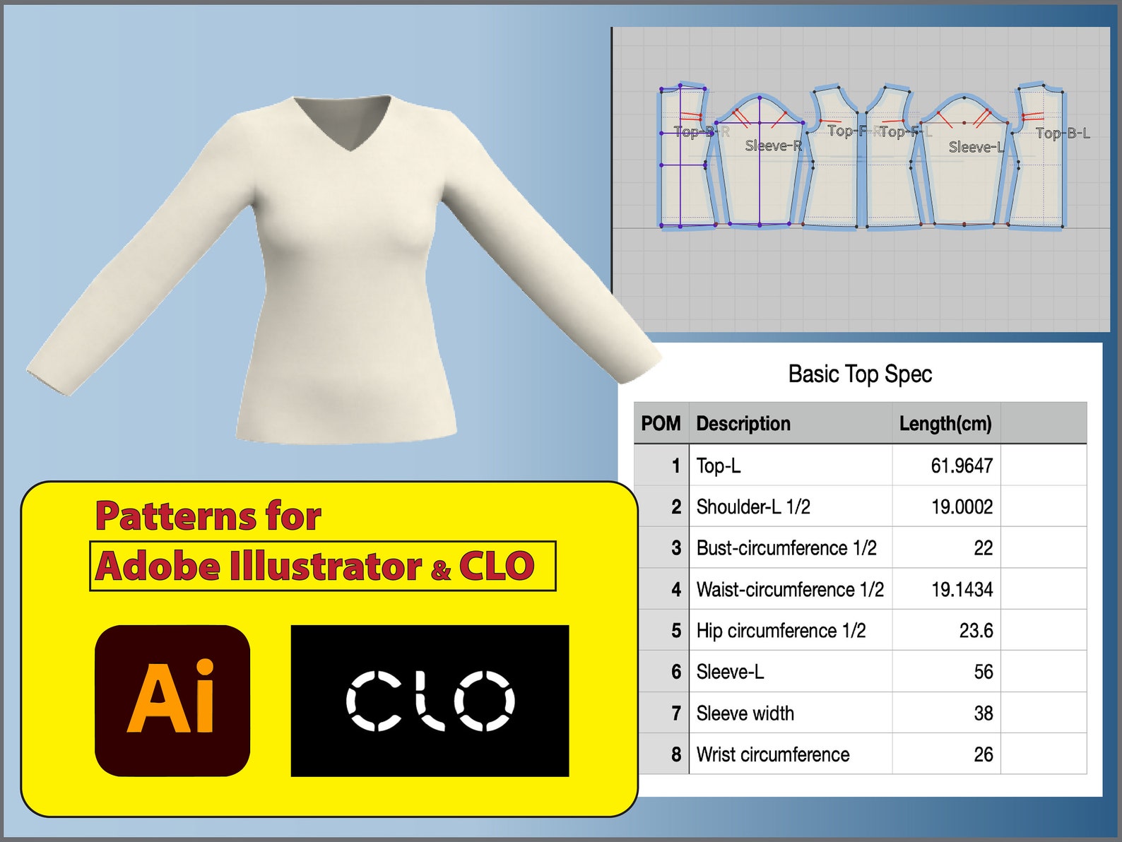 Basic Top Pattern Block Long Sleeve for Clo3d/ai - Etsy