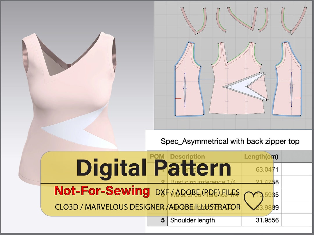 Sleeveless Asymmetrical Top Pattern Dxf/adobe (PDF) for Clo3d/ai - Etsy