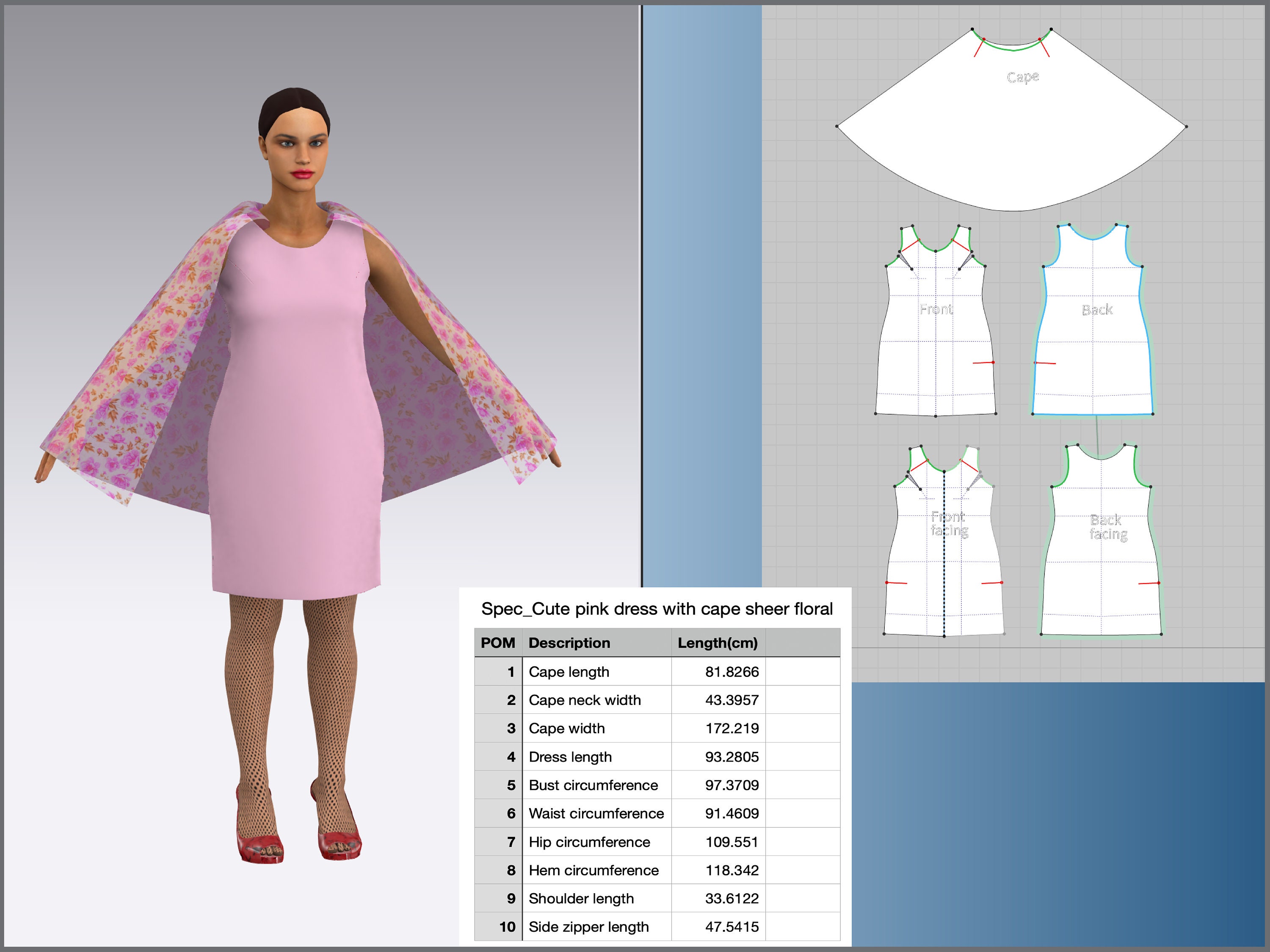 Cute Pink Dress With Cape Pattern DXF/PDF for Clo3d/ai - Etsy