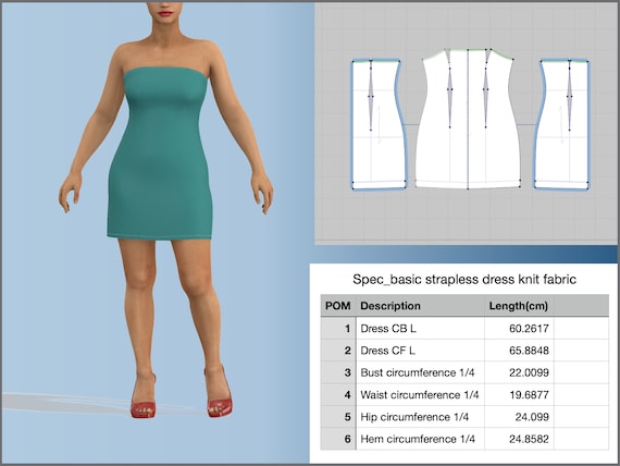 Basic Strapless Dress Knit Fabric Pattern for Clo3d/ai - Etsy