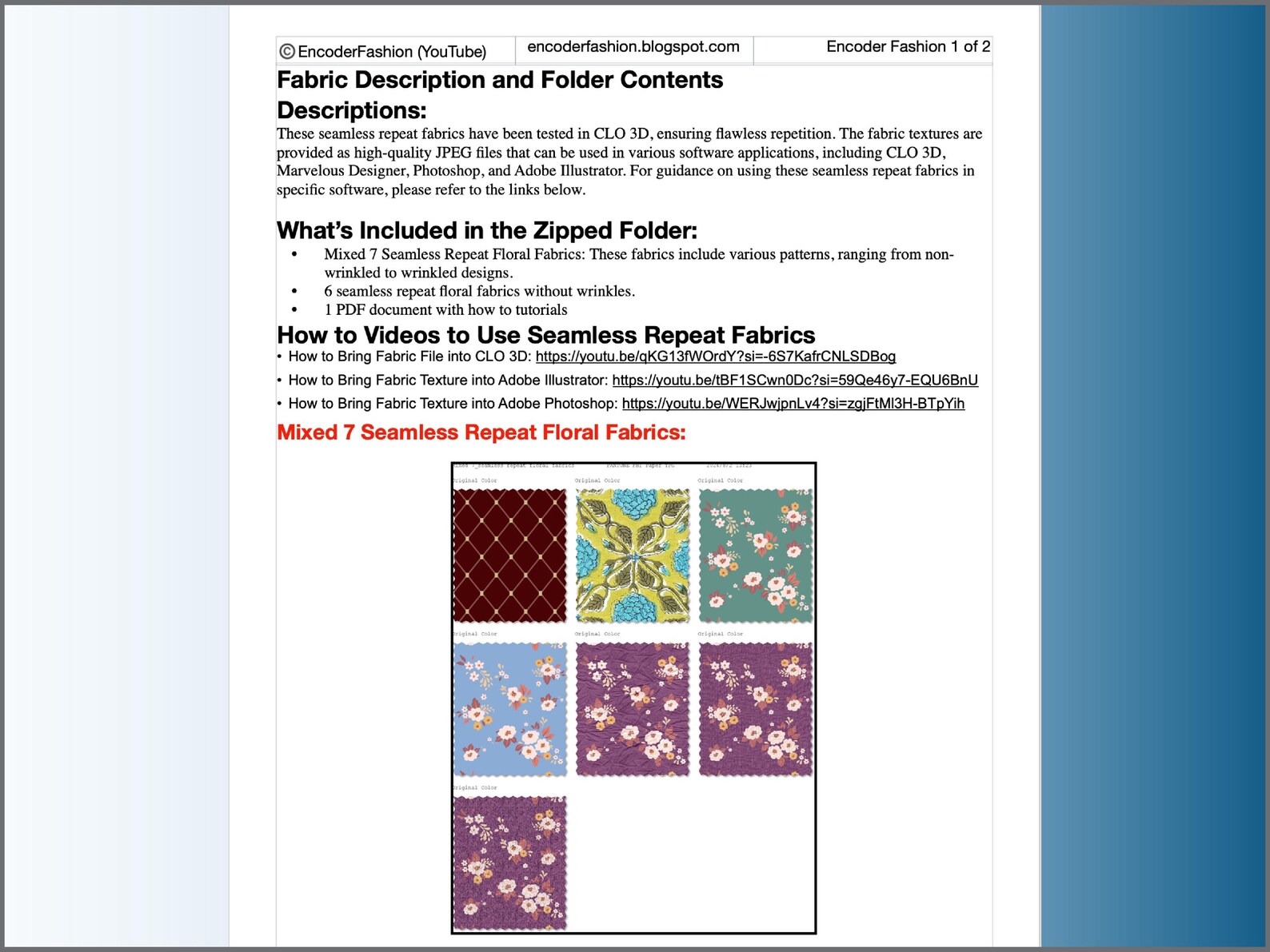 Seamless Repeat Floral Patterns | Digital Fabric for Clo3d/marvelous ...