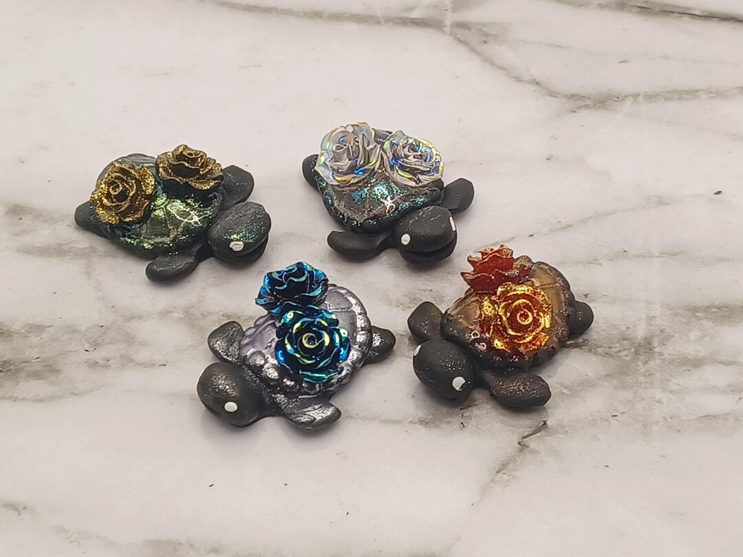 Gothic Rose Turtle Desk Pet, Floral Black Flower Rhinestone Shimmer ...