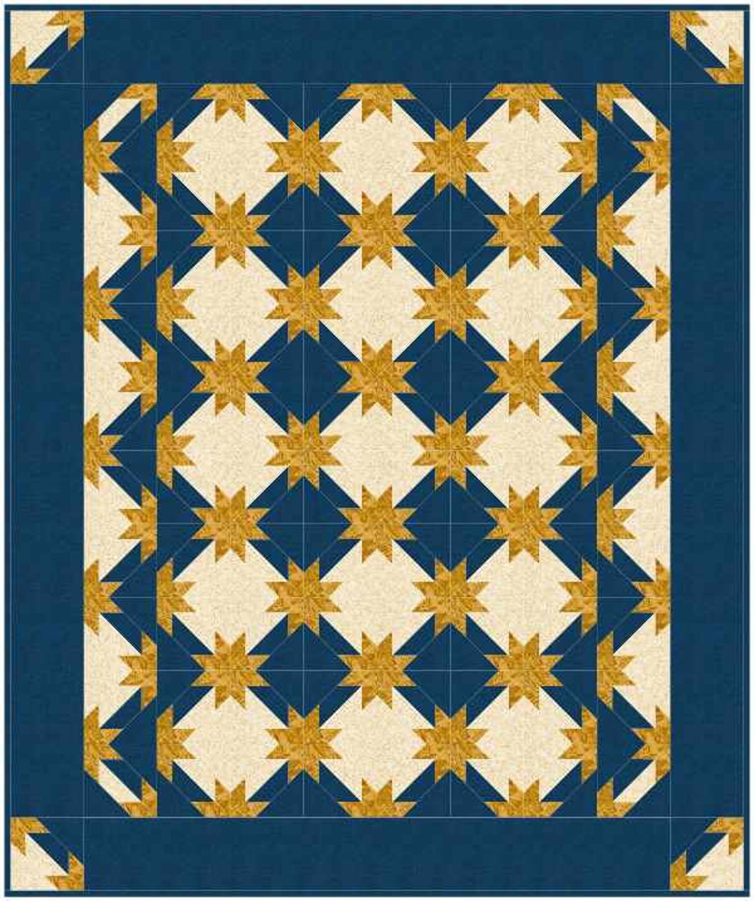 PATTERN - QOV® Blue & Gold Hunter Star Quilt Pattern. Finished Size: 60 ...