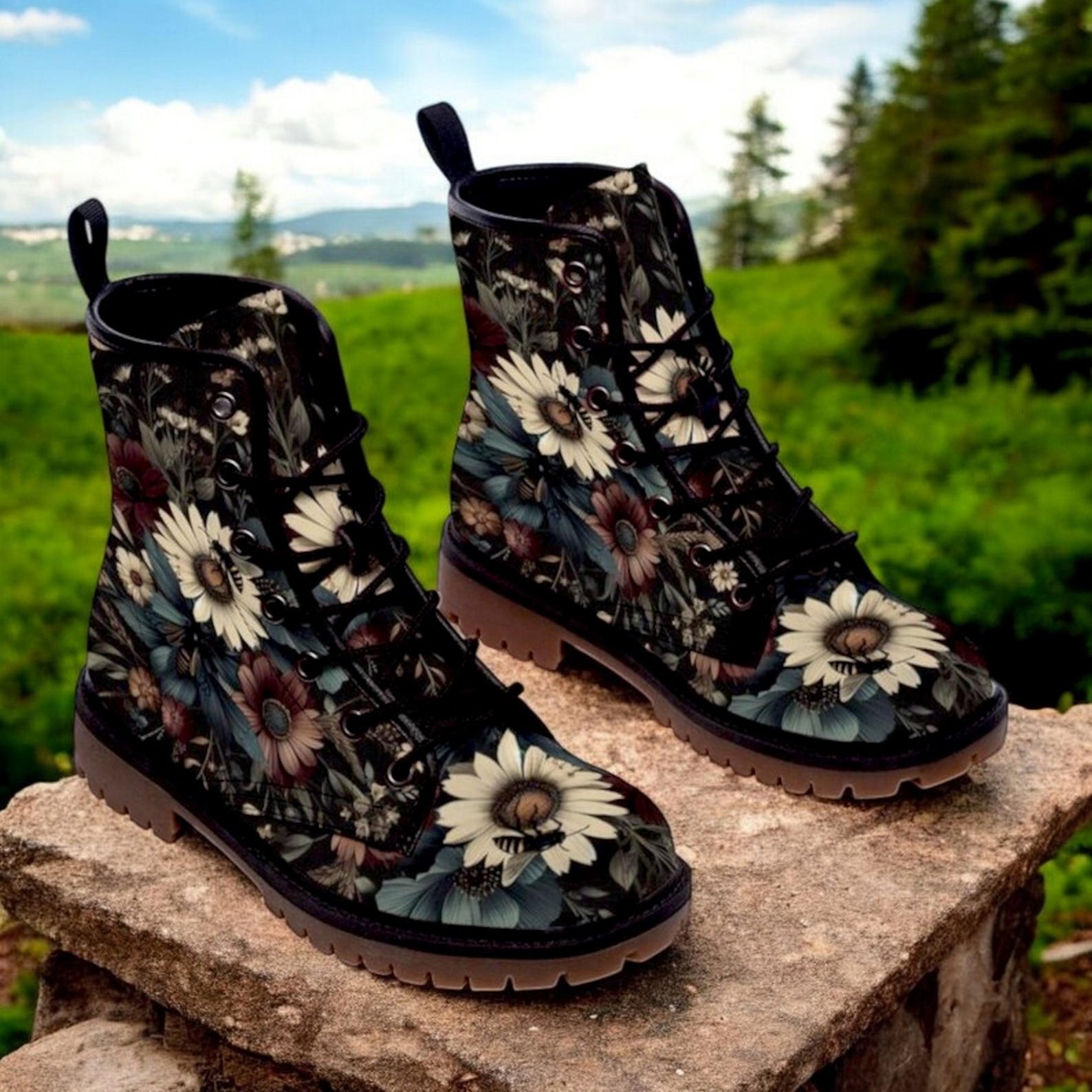 Floral Boots, Forest Witchy Boots, Goblincore, Vegan Leather ...