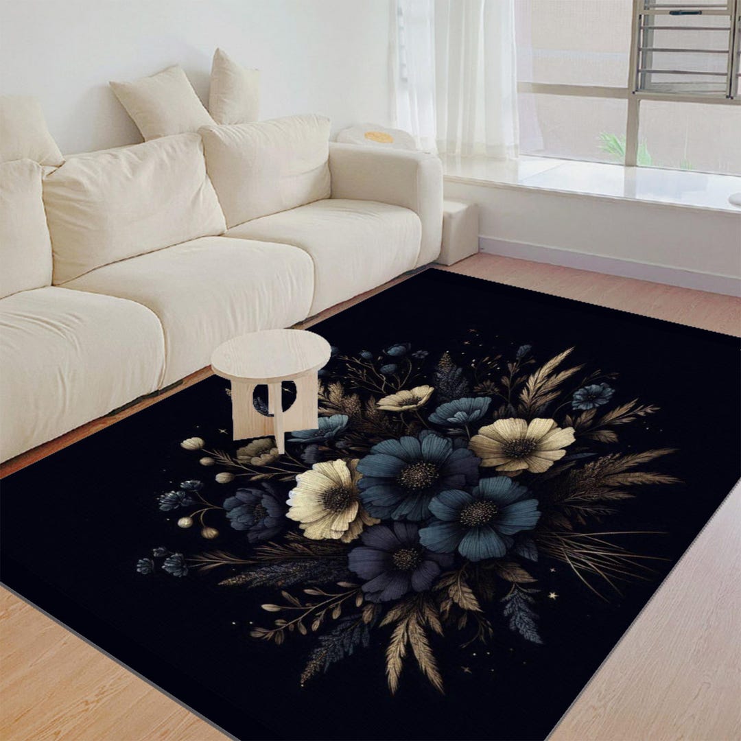 Dark Academia Rug, Dark Cottagecore Wildflower Design, Gothic Home ...