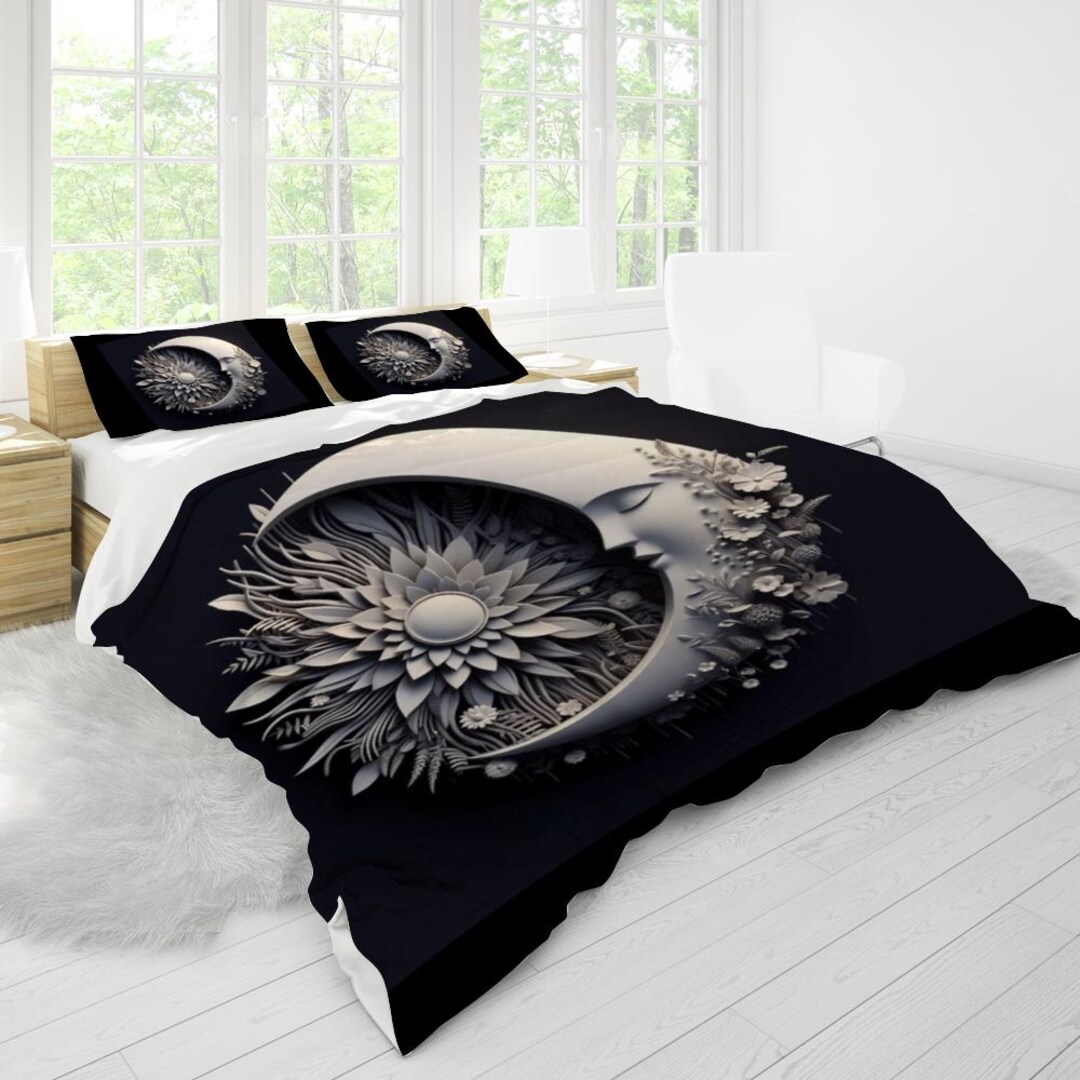 3D Black and White Celestial Moon Duvet Cover Set Modern Astrology ...