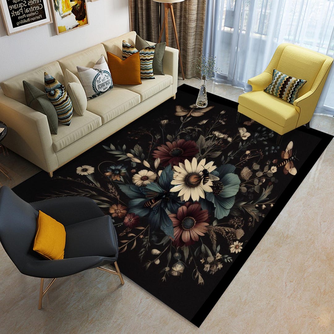 Dark Academia Floral Rug: Gothic Bee Design Foldable Mat - Etsy