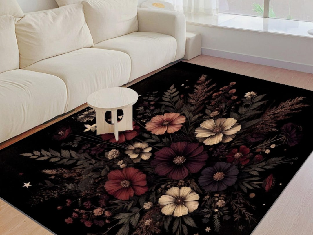 Dark Academia Rug | Dark Cottage Core Wildflower Design |gothic Style ...