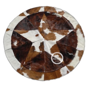 Round Cowhide Rug Tricolor Single Star 40 60 3.3 Ft 5ft - Etsy