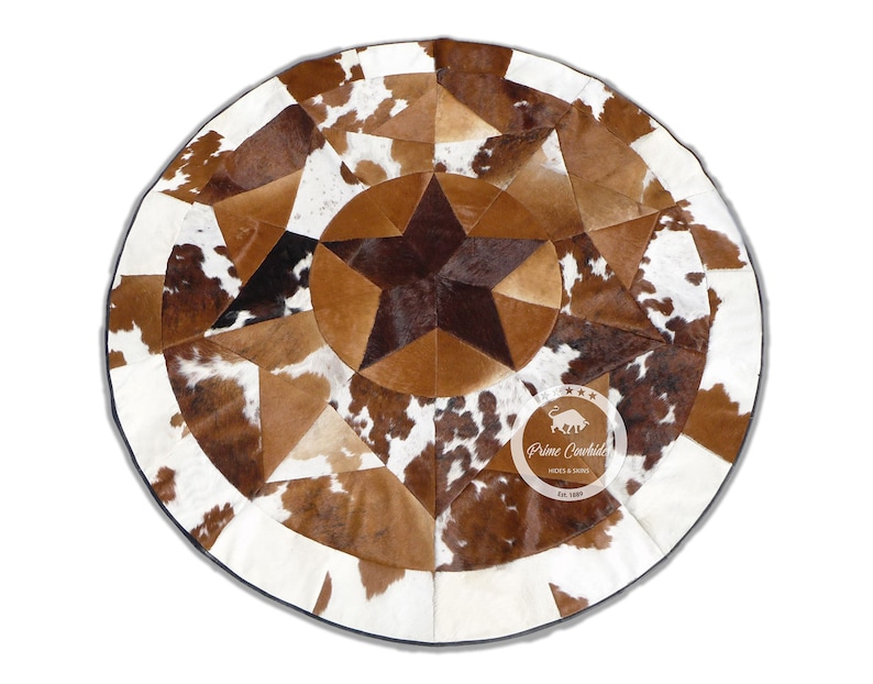 Round Cowhide Rug Tricolor Multi Star 60 80 5 - Etsy