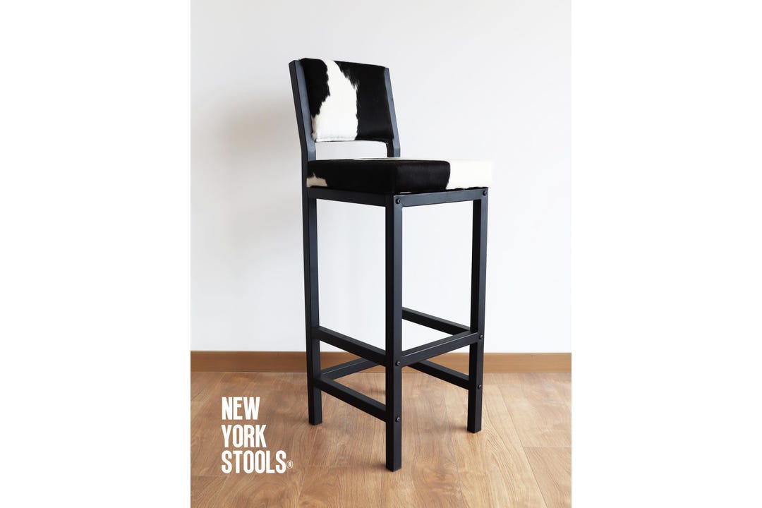Cowhide Boston Bar Stool With Back (SEAT 35)| Counter Height Chair ...