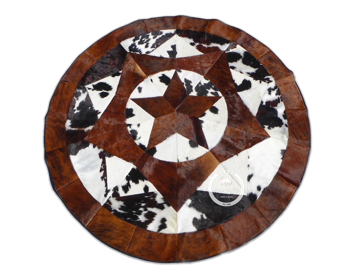 Round Cowhide Rug Tricolor Multi Star 60 80 5 | Etsy