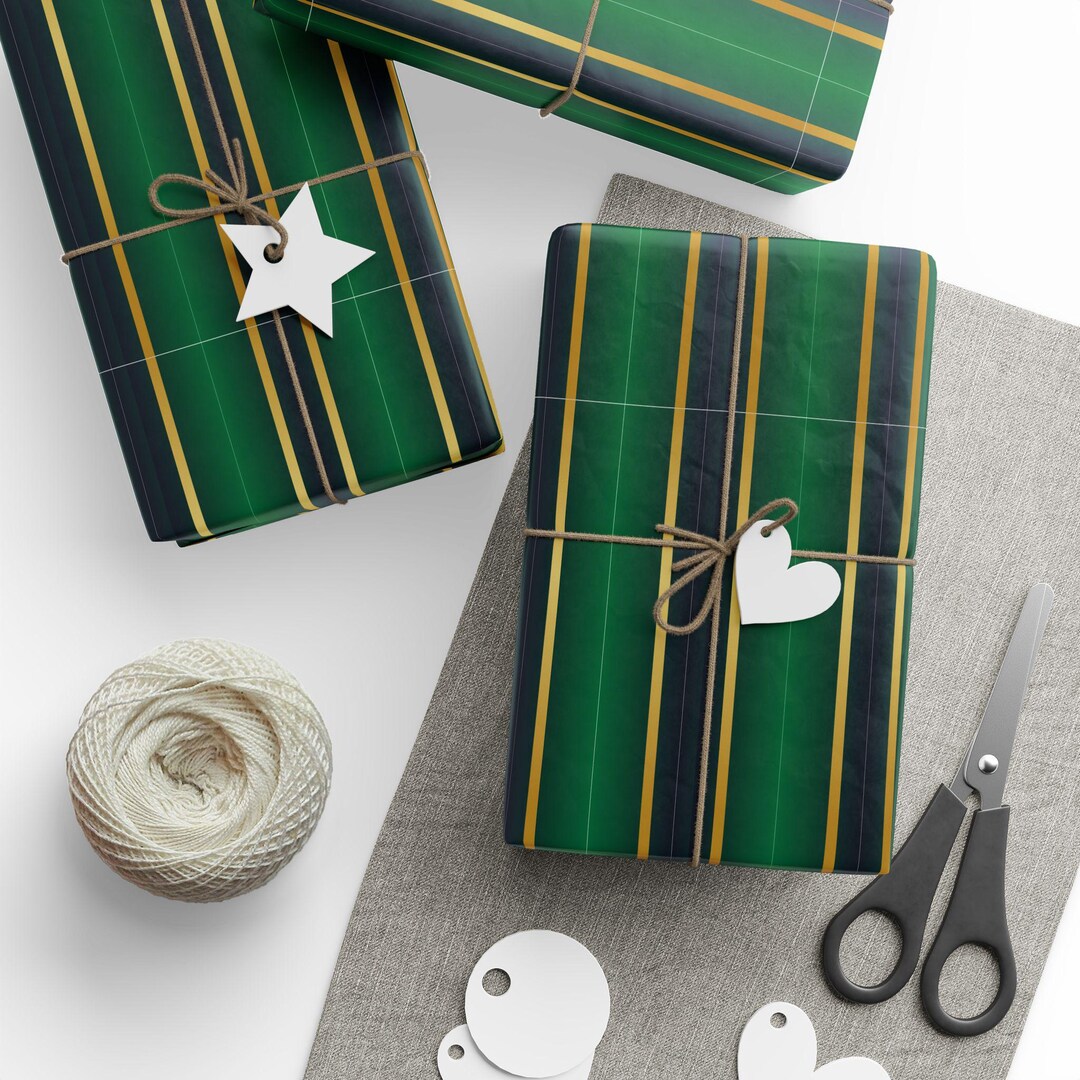 Green Striped Wrapping Paper, Vintage Christmas Gift Wrap, Elegant ...