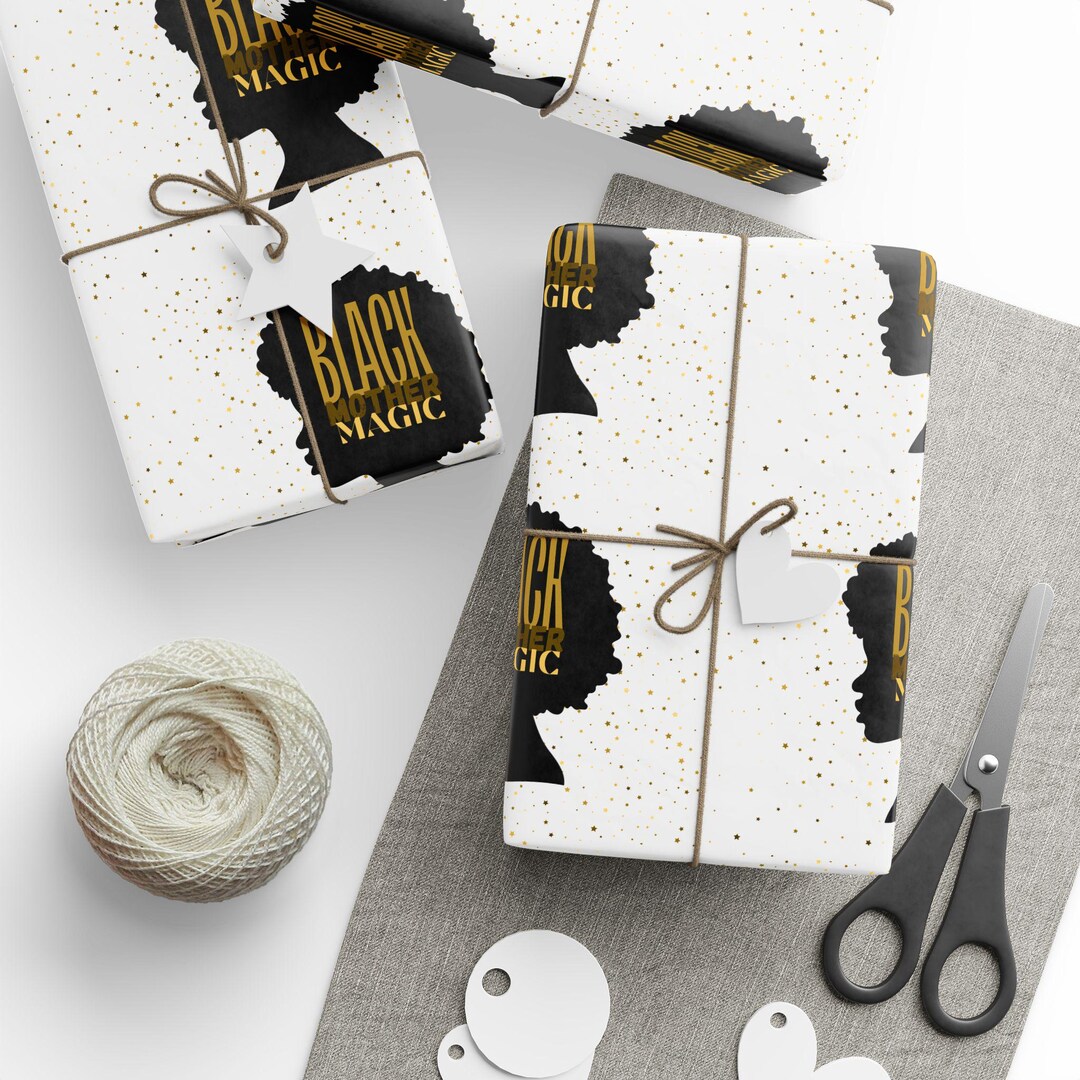 Black Merry Christmas Wrapping Paper, African American Gift Wrap, for ...