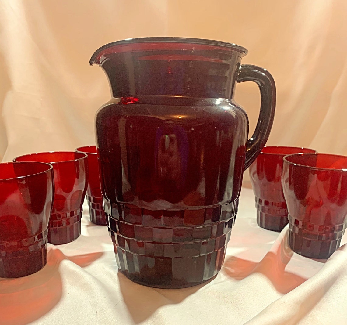 Anchor Hocking Royal Ruby Windsor Depression Glass Pitcher Set - Etsy