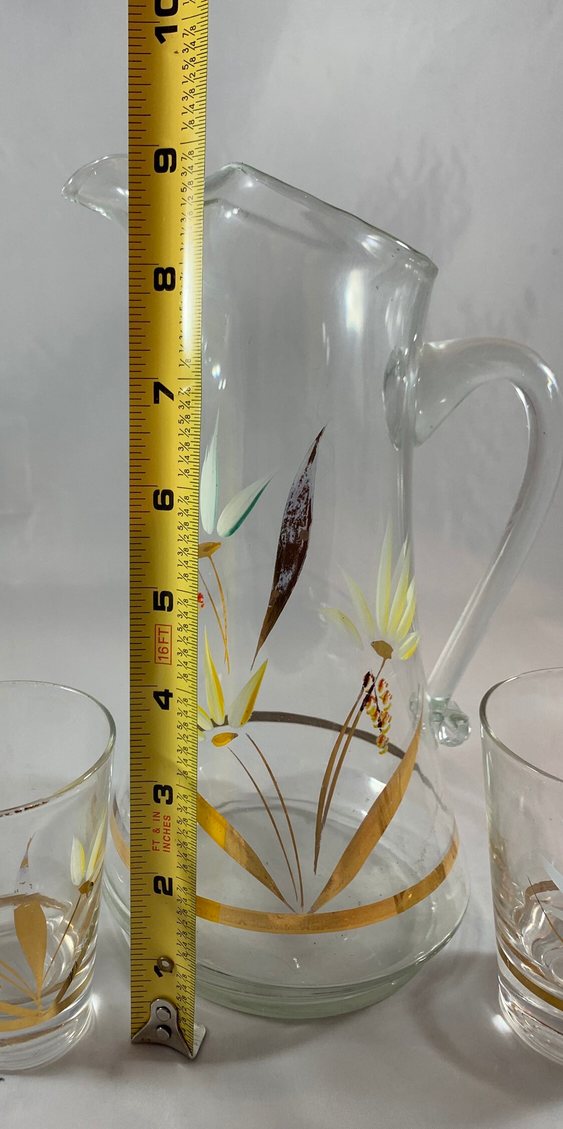 Vintage Hand Painted 22Kt Gold Pitcher and Two Juice Glasses | Etsy