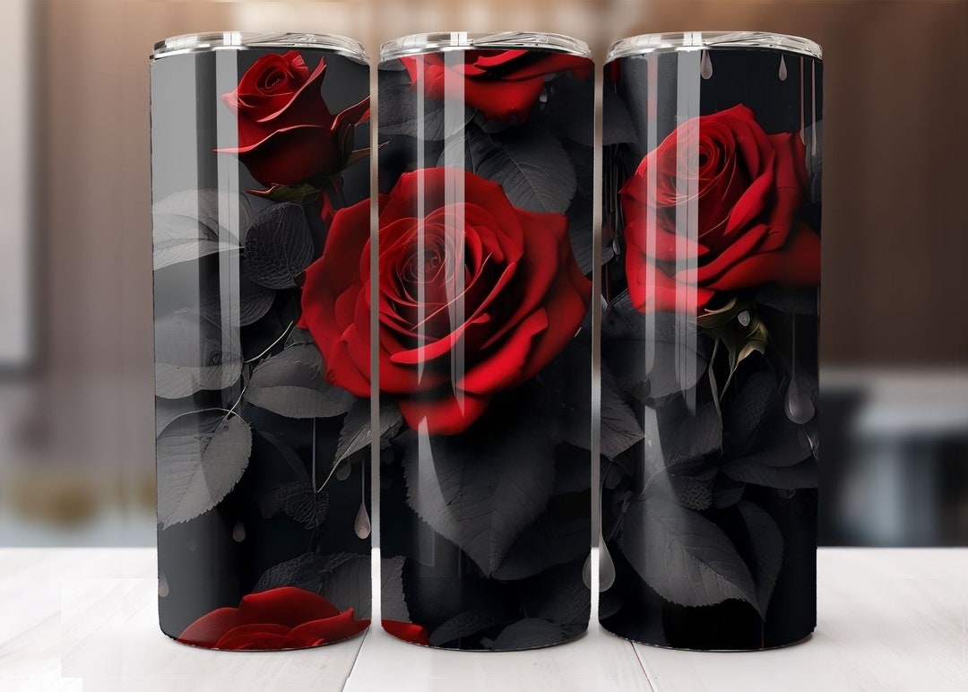 3D Black and Red Roses Sublimated Tumbler Wrap, Gothic Roses 20 Oz ...