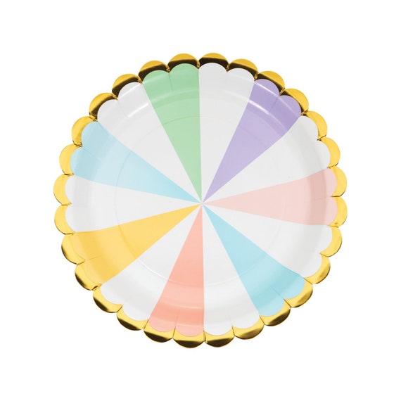 Pastel Rainbow Stripe Scalloped Plates | Etsy