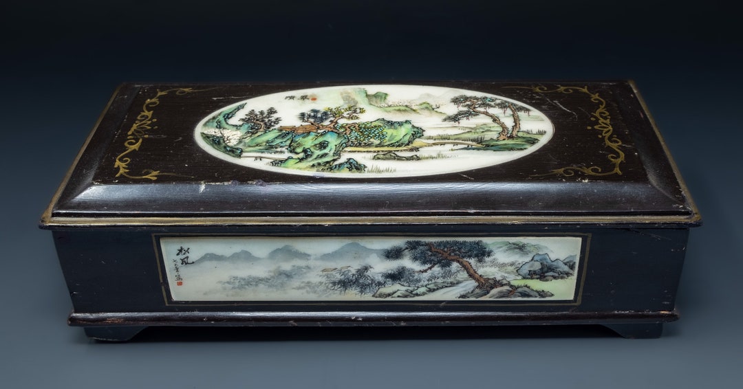 Antique Chinese Wood and Stone Box - Etsy