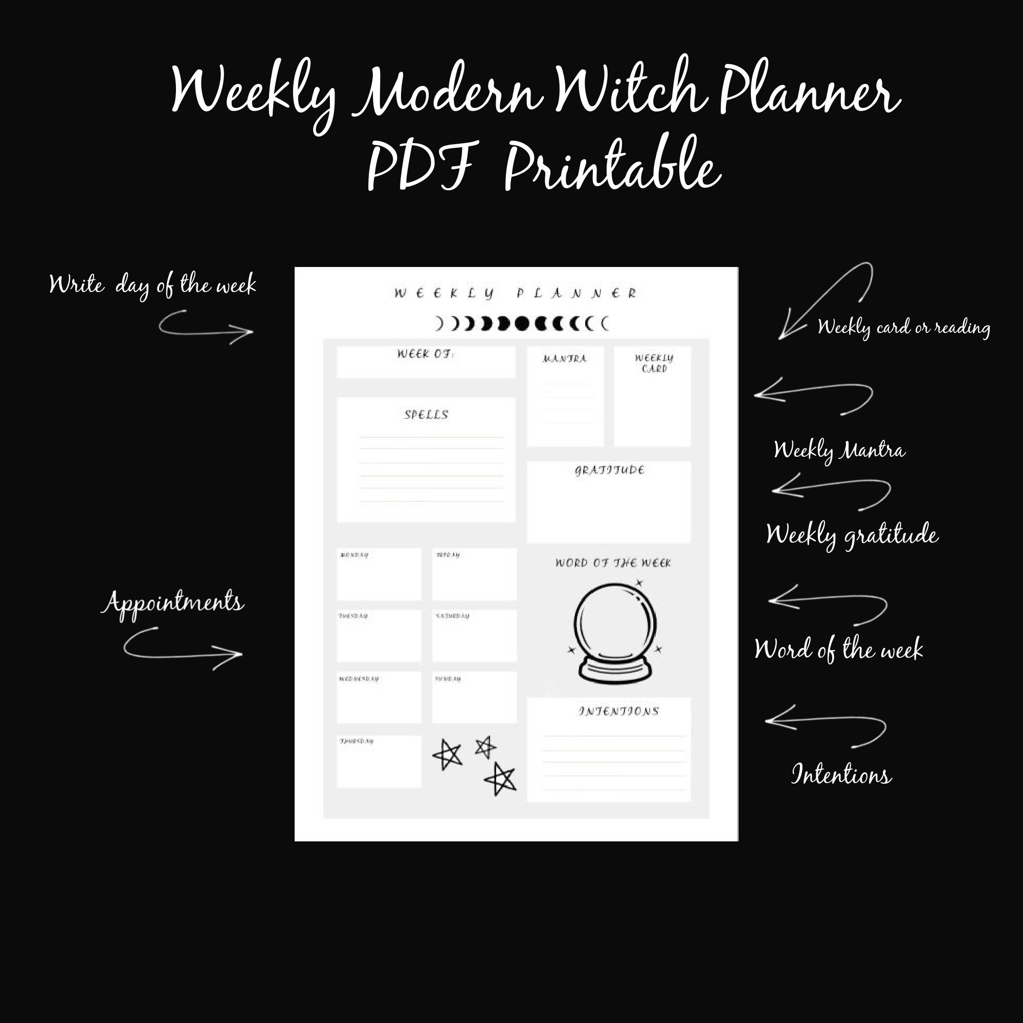 Weekly Planner, Weekly Planner Printable, Weekly Planner Witch Planner ...