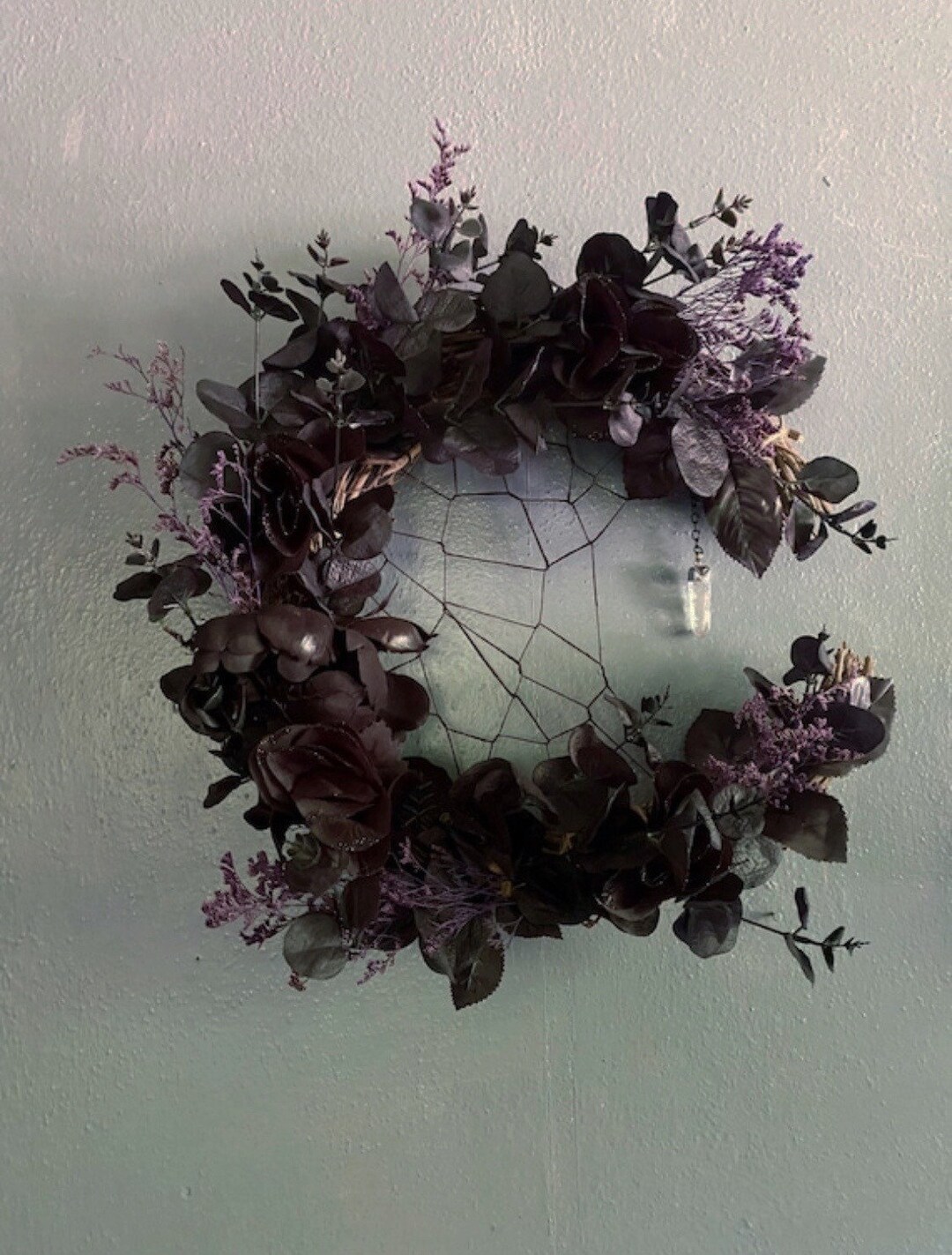 Crystal Infused Black Flower Crescent Moon Wreath, Cleansing Clear ...
