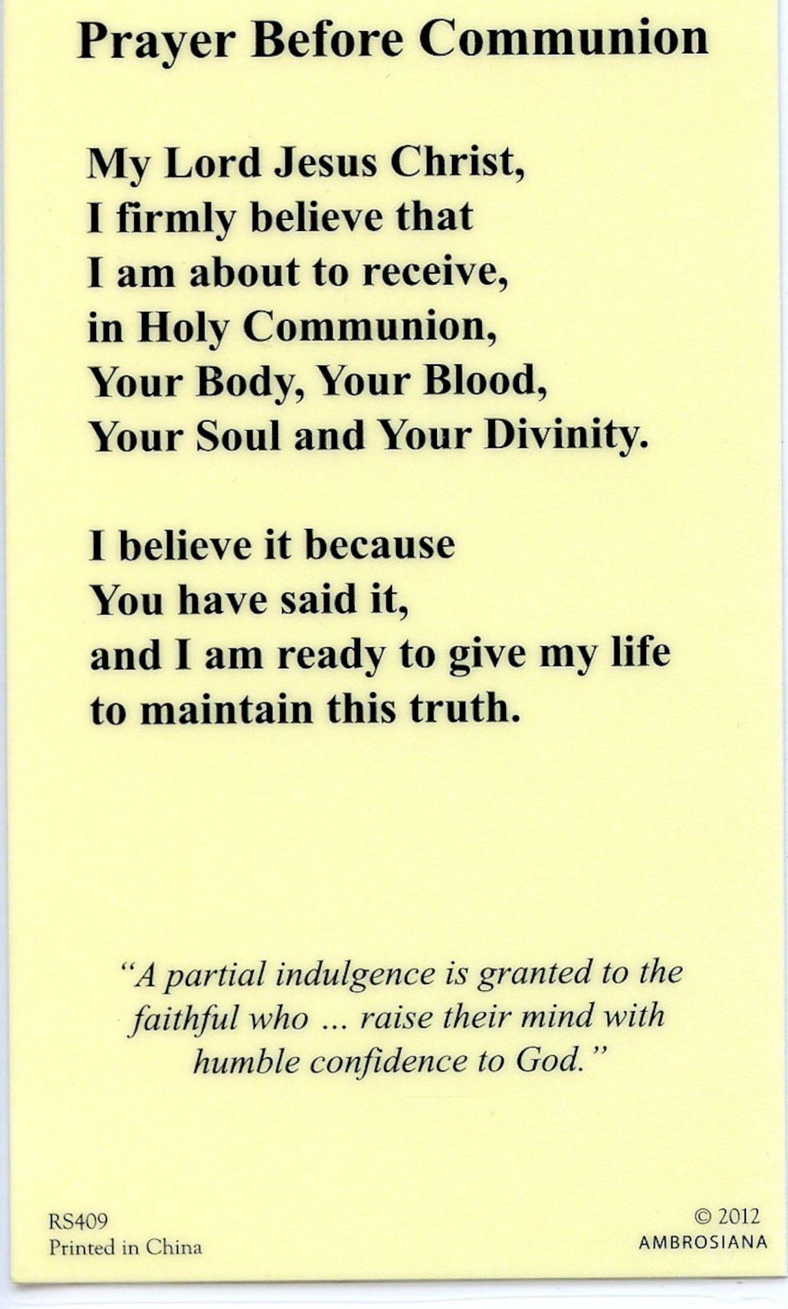 PRAYER BEFORE COMMUNION 1 Holy Card Prayer Card pack of - Etsy