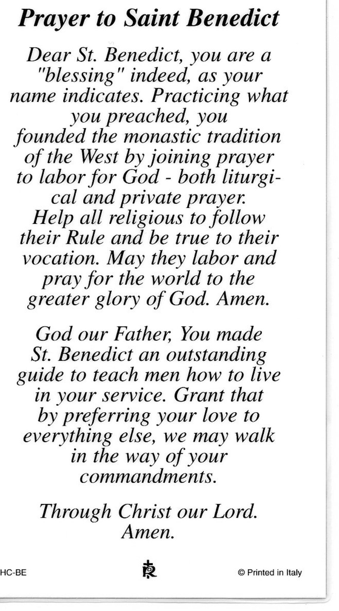ST. BENEDICT - Relic Holy Card - Blessed by Pope Francis - Etsy