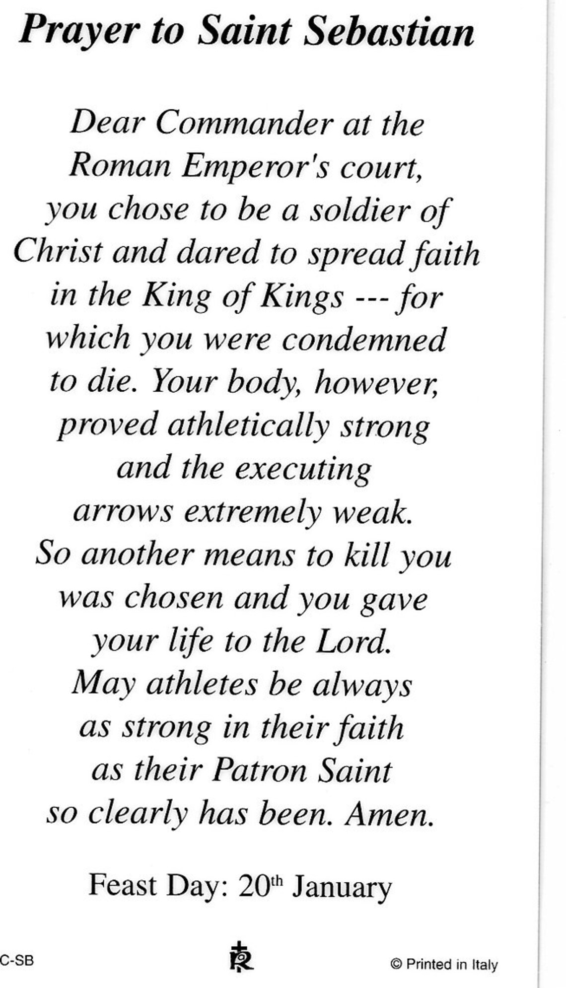 ST. SEBASTIAN Holy Card Prayer Card pack of 25 | Etsy