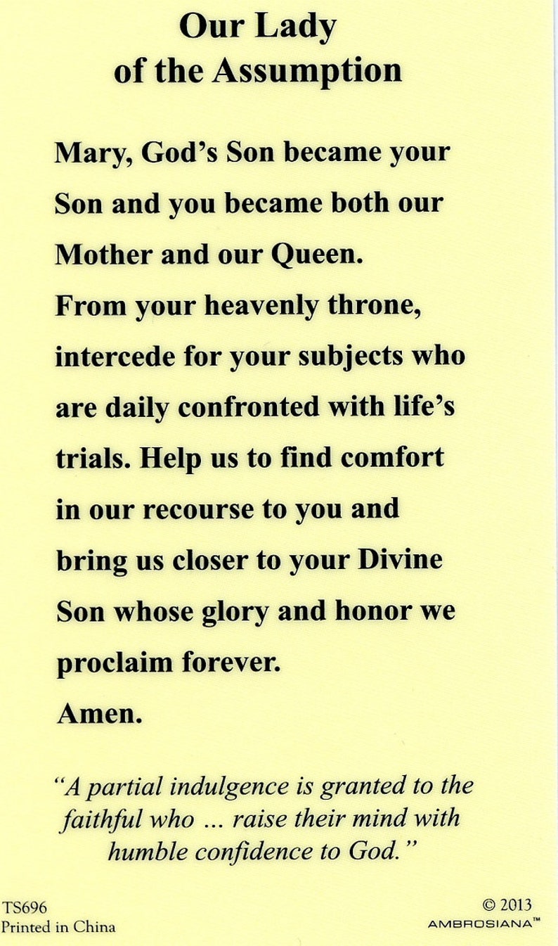 Our Lady of the Assumption Holy Card Prayer Card pack of - Etsy