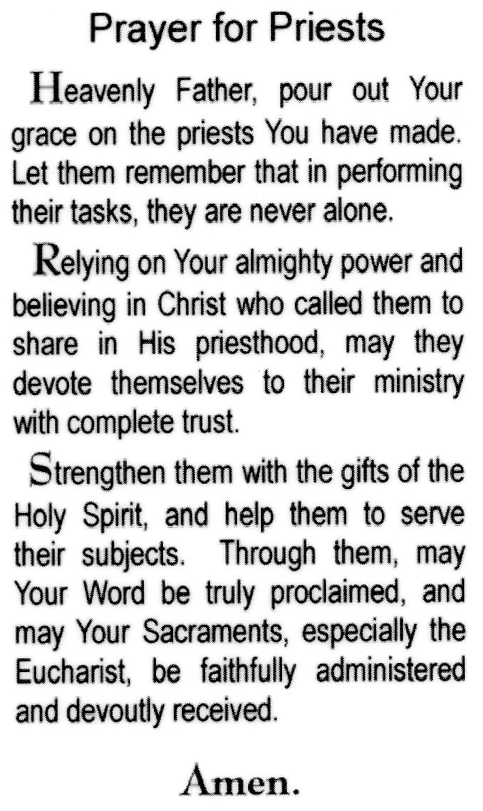 Prayer For Priests 2 Holy Card Prayer Card Pack Of 25 Etsy