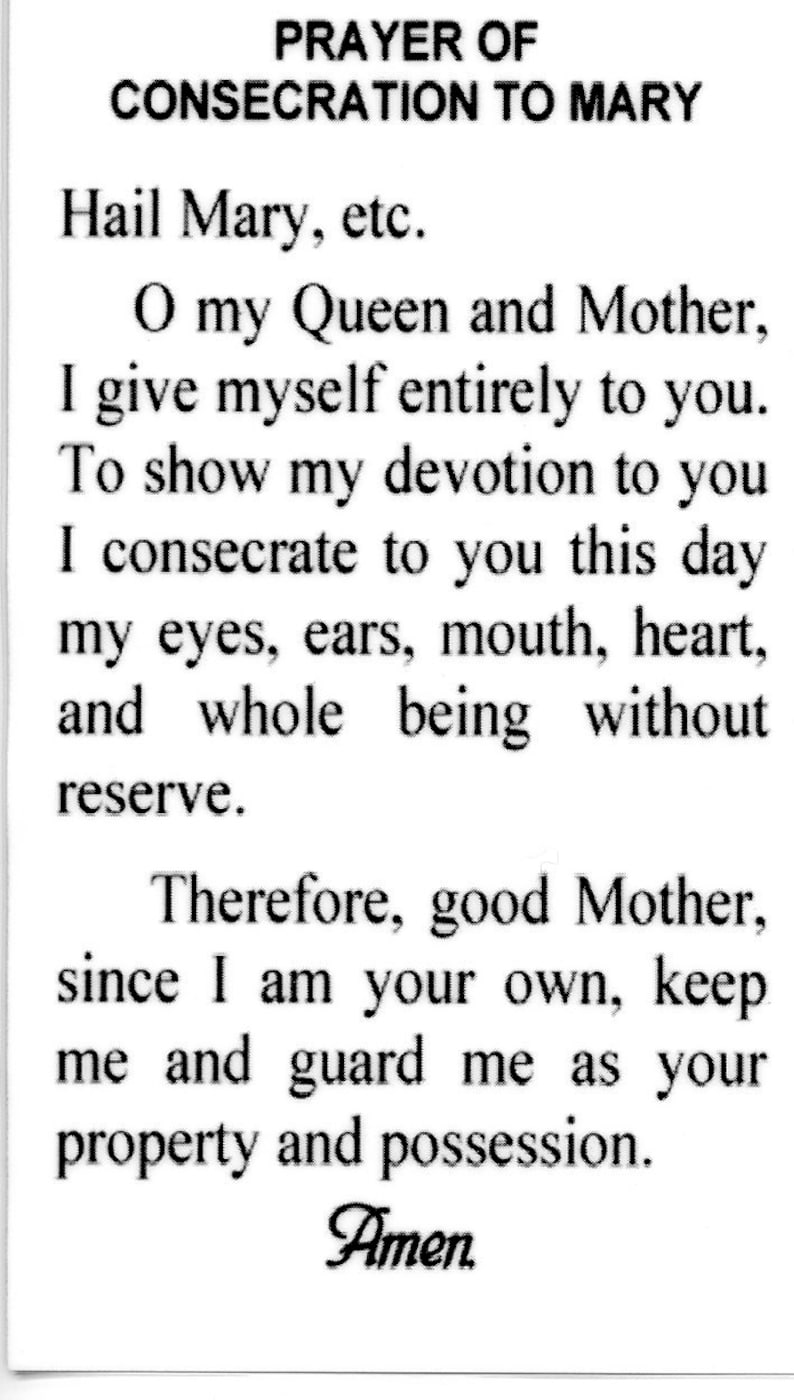 Prayer of the Consecration to Mary Holy Card Prayer Card | Etsy