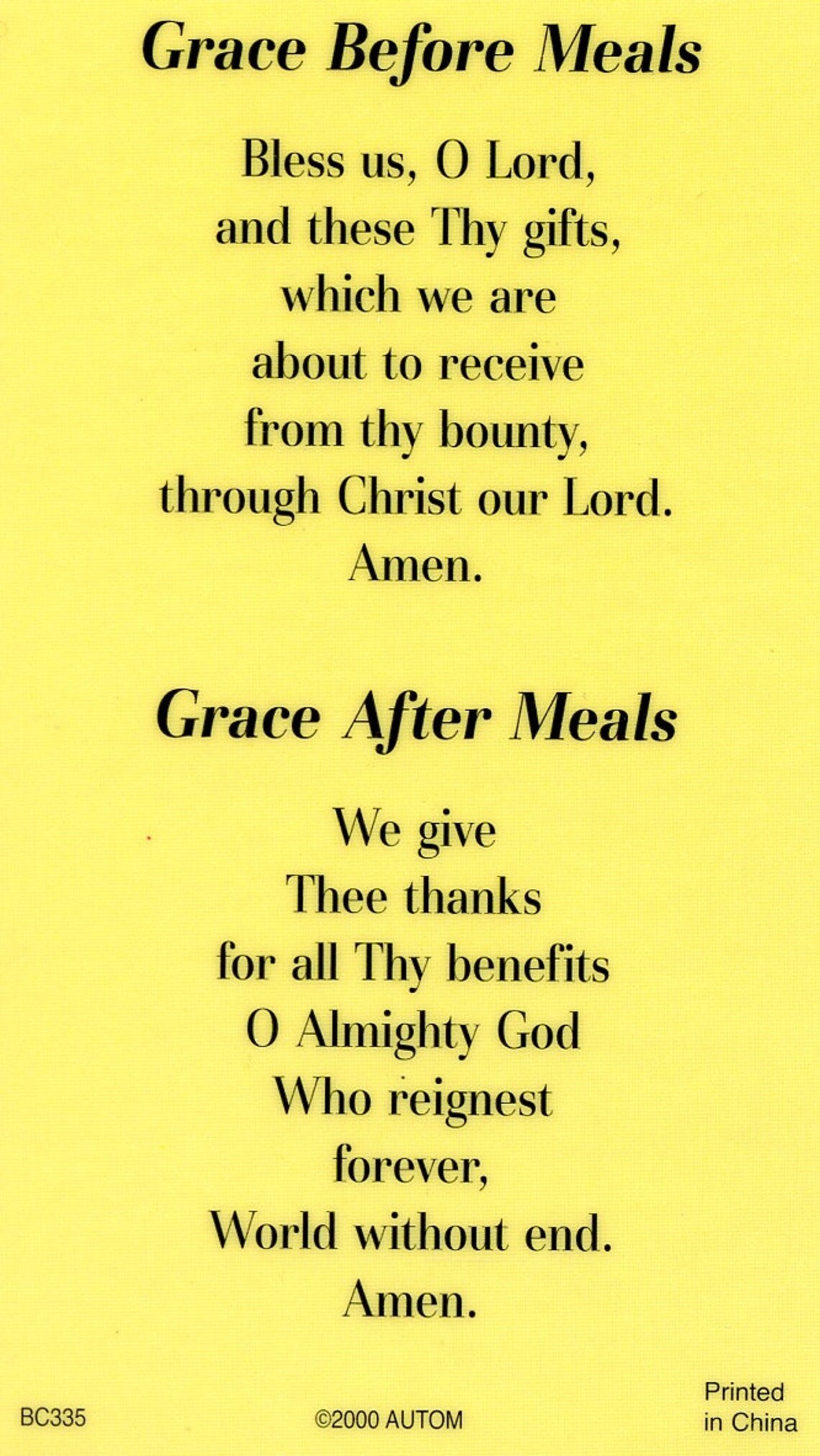 Grace Before and After Meals Holy Card Prayer Card pack | Etsy