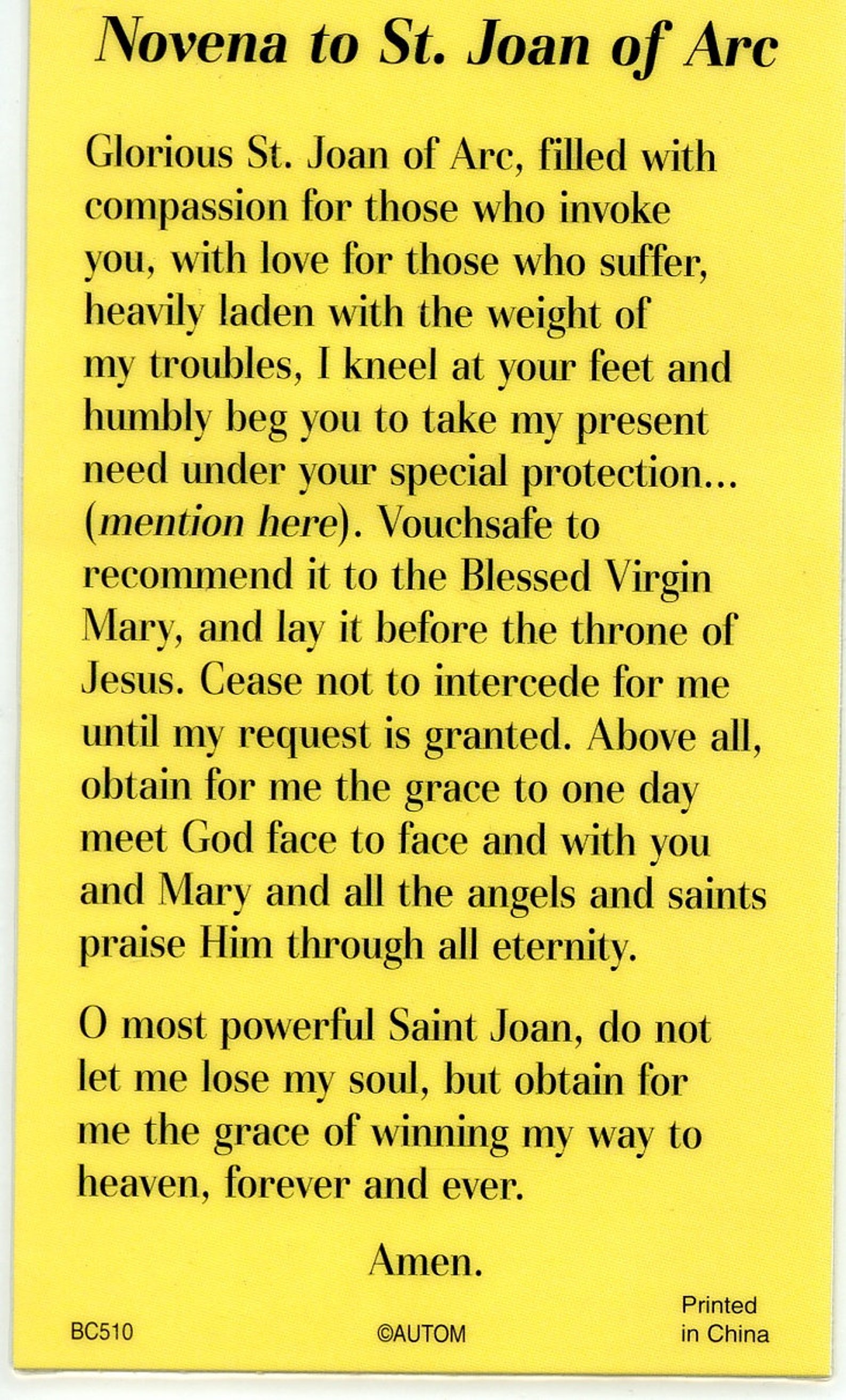 St. Joan of Arc Holy Card Prayer Card pack of 25 - Etsy