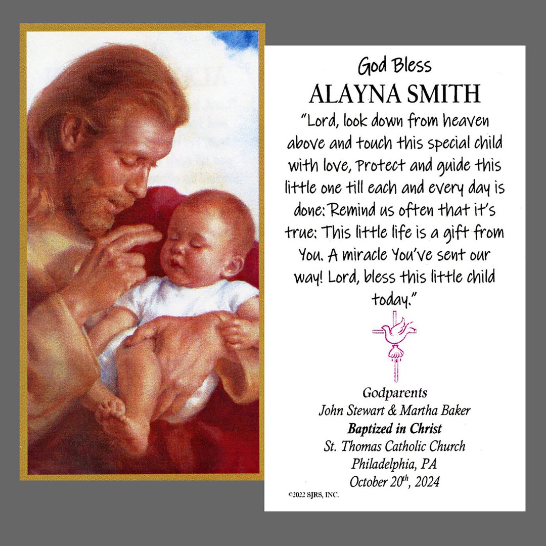 God Bless (girl) - Personalized Baptism Laminated Prayer Cards - Pack ...