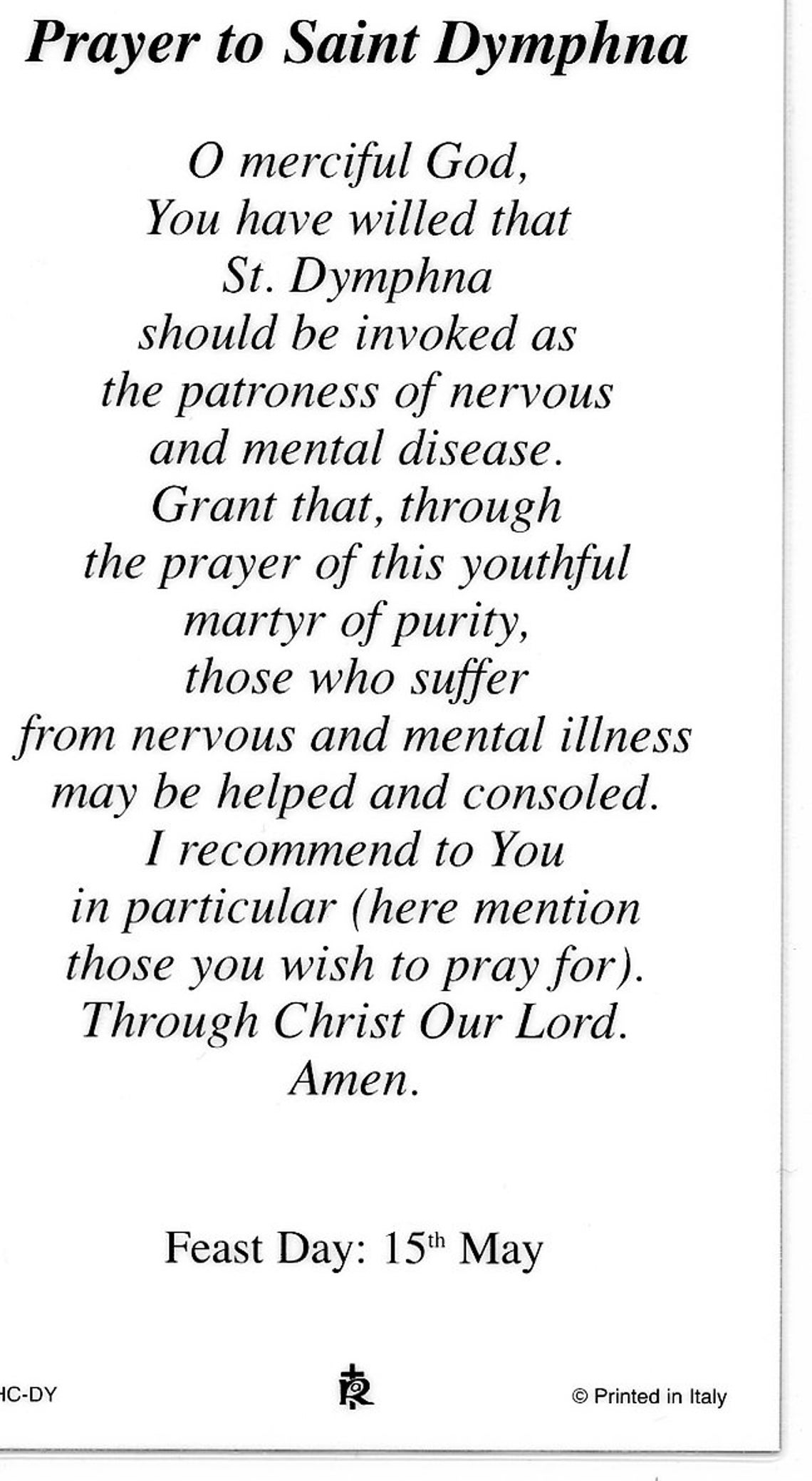 ST. DYMPHNA Holy Card Prayer Card pack of 25 - Etsy