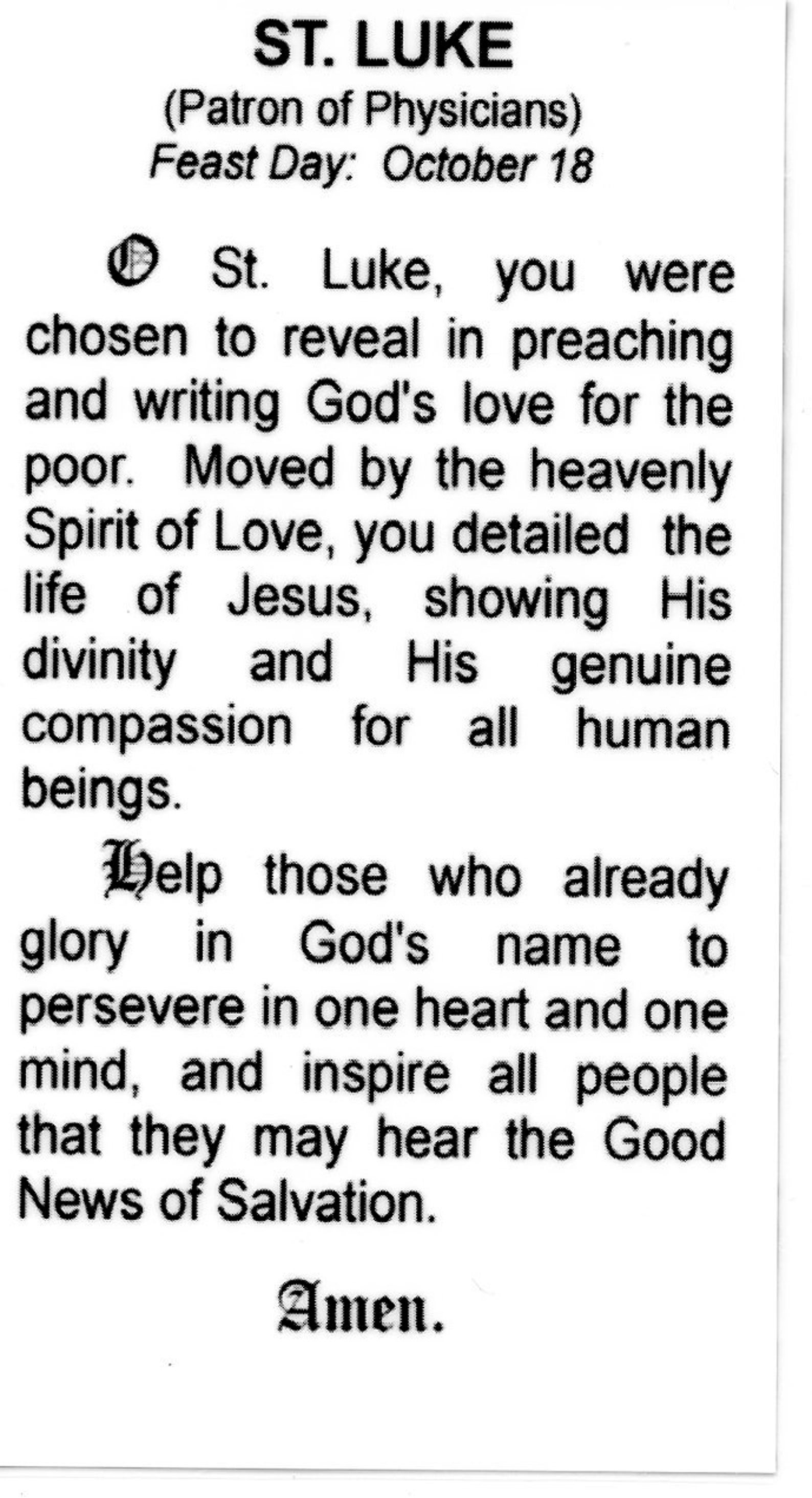 ST. LUKE - Relic Holy Card - Blessed by Pope Francis - Etsy