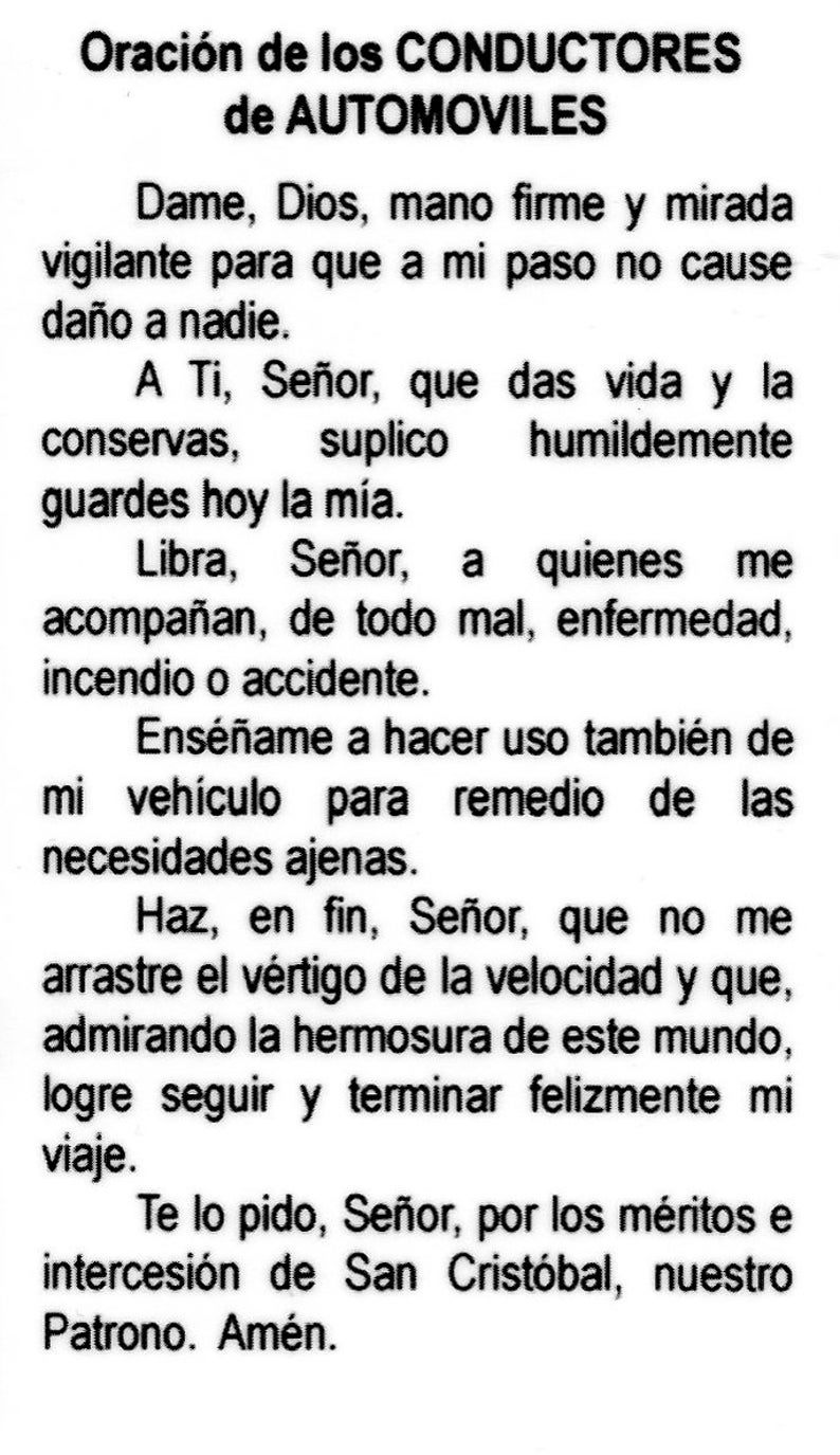 Oracion De Los Conductores De Automoviles N Holy Card Prayer Card pack ...