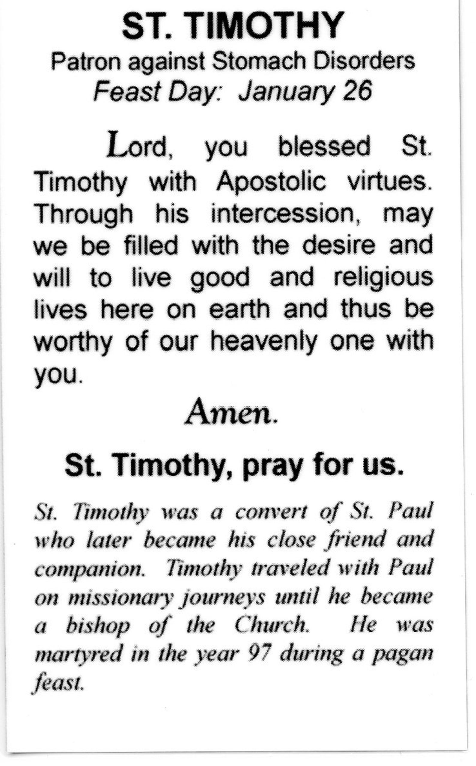 ST. TIMOTHY - Holy Card - Prayer Card -pack of 25 - Etsy