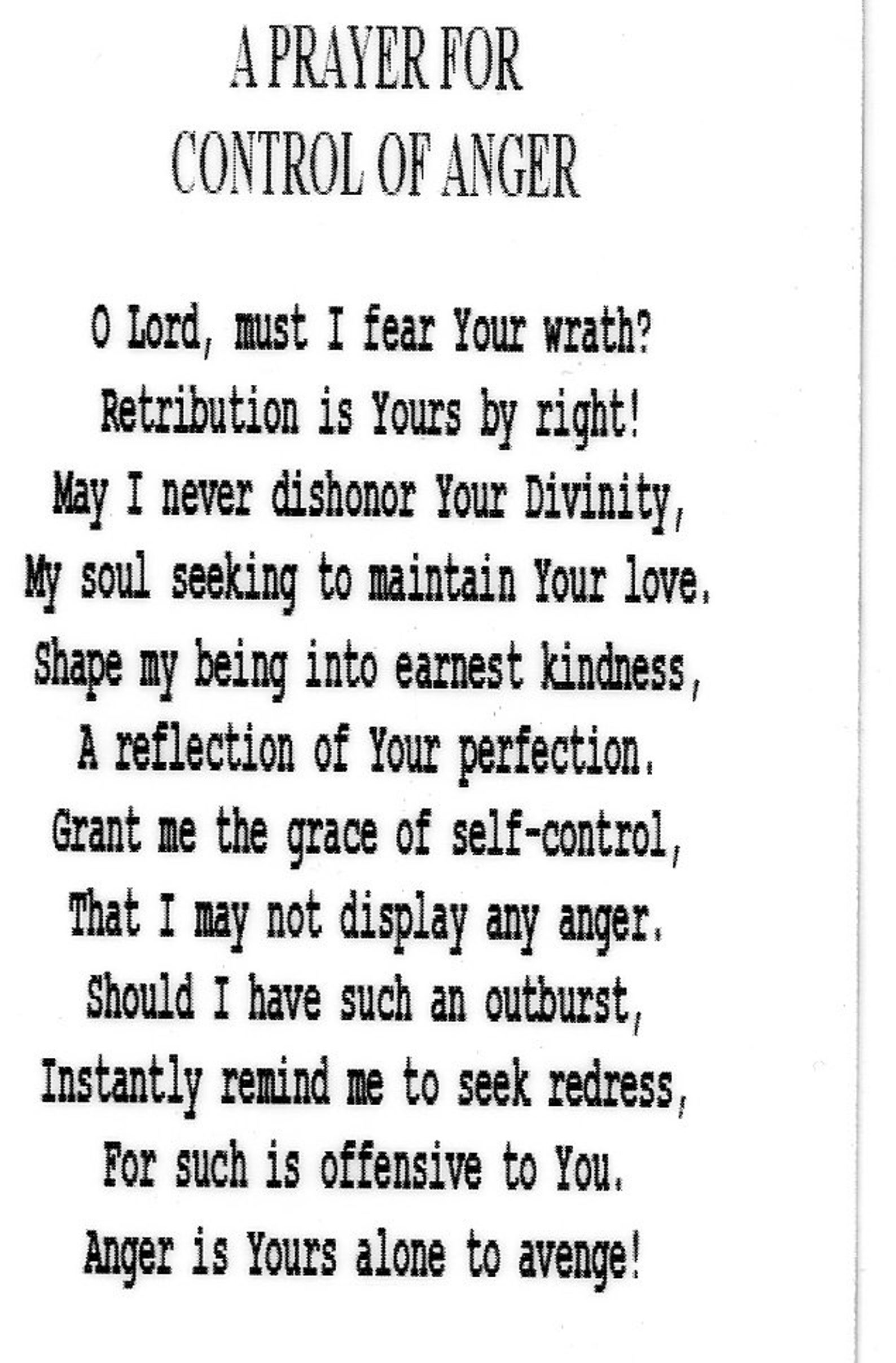 A Prayer for Control of Anger Holy Card Prayer Card pack - Etsy