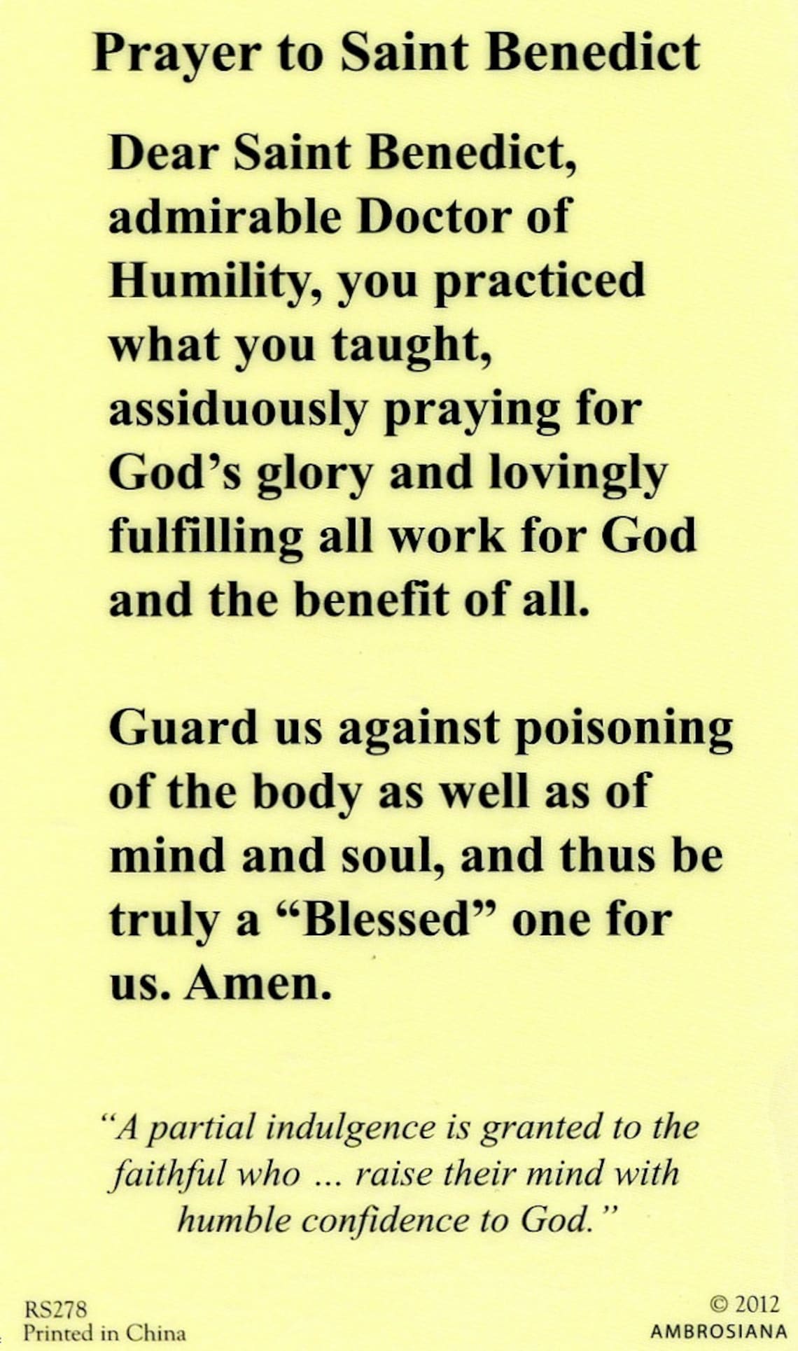 ST. BENEDICT 2 - Holy Card - Prayer Card -pack of 25 - Etsy UK